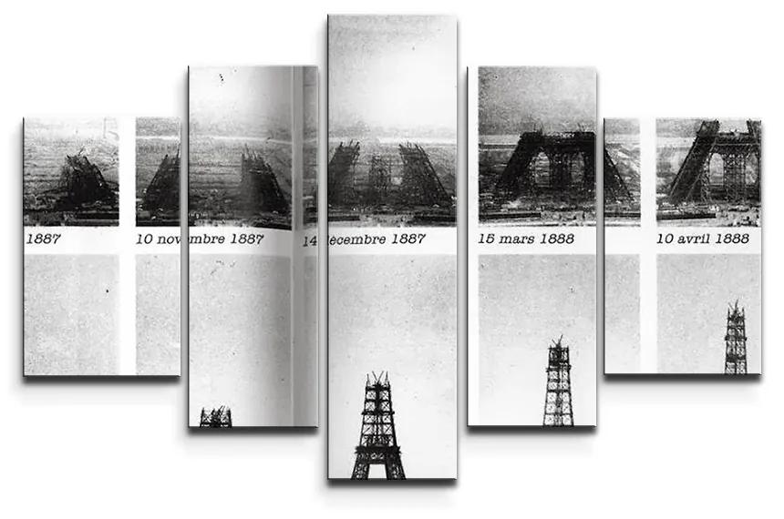 Sablio Obraz - 5-dílný Eiffelova věž stavba - 125x90 cm
