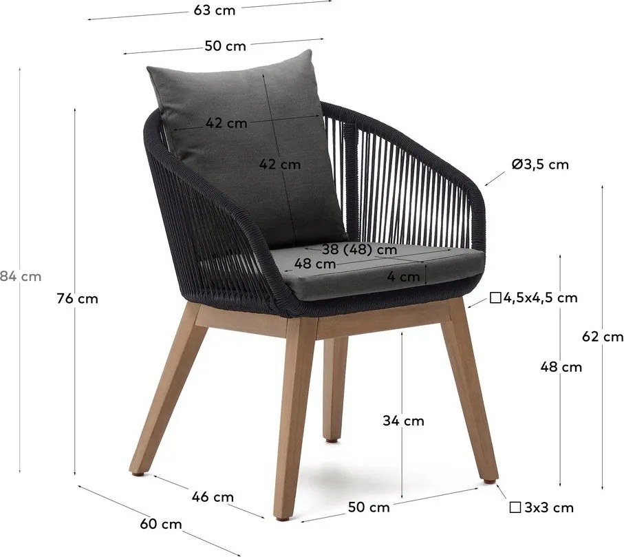 Černé dřevěné zahradní křeslo Portalo – Kave Home