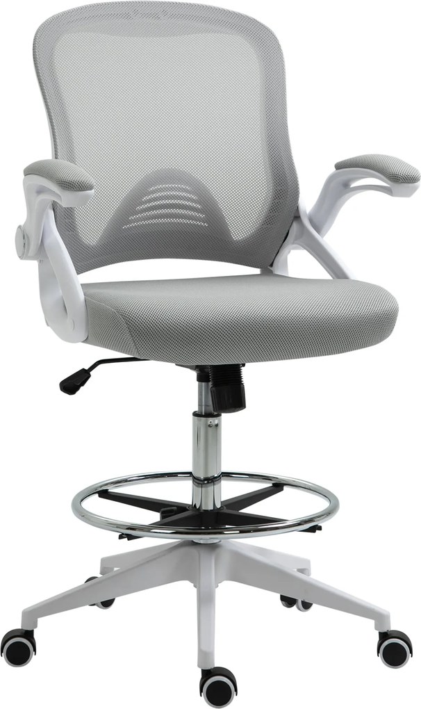 Ergonomická kancelářská židle Vinsetto s sklápěcími opěrkami a nastavitelným kroužkem pod nohy, výškově nastavitelná otočná židle s funkcí naklápění,