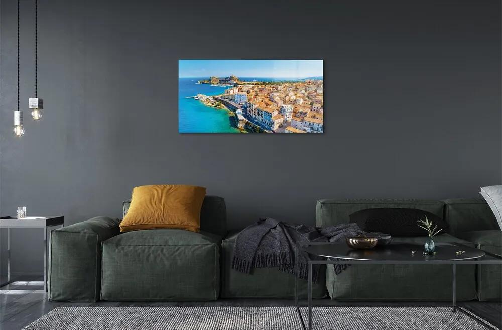 Obraz na skle Řecko Mořské pobřeží město 125x50 cm