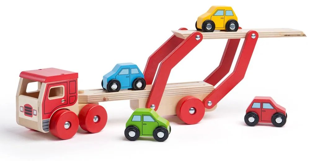Bigjigs Toys Dřevěný kamion s auty