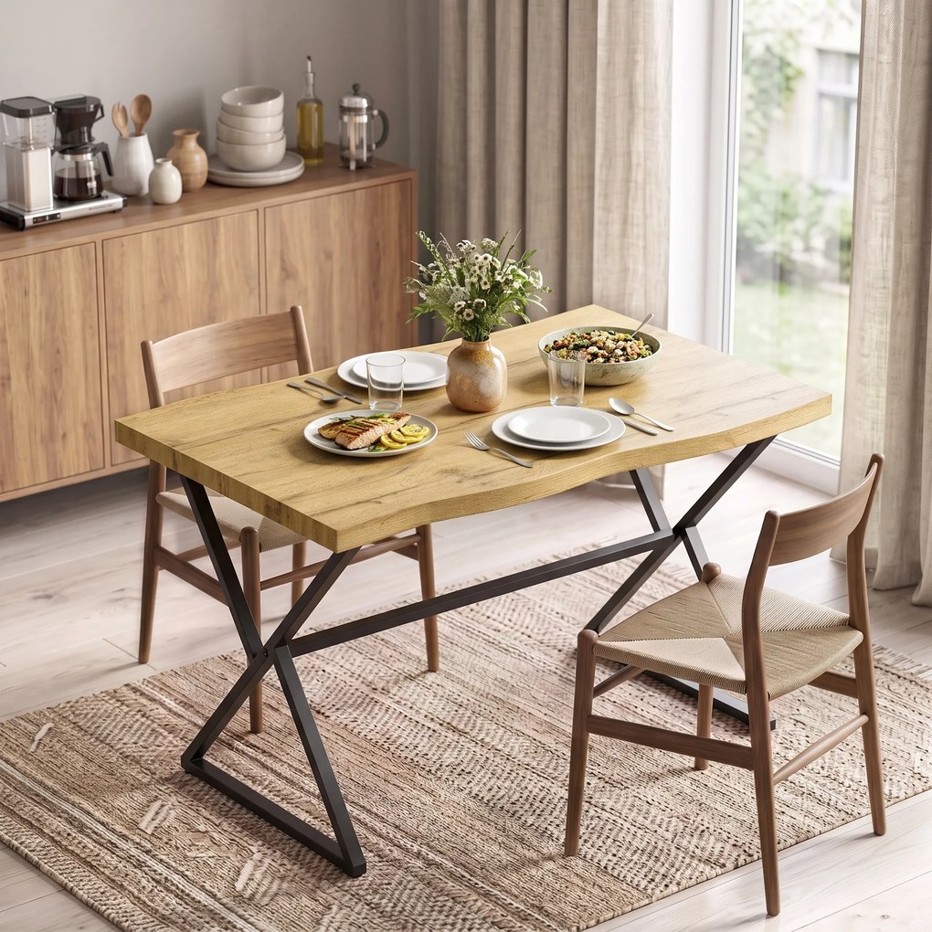 HOMCOM jídelní stůl pro 2 osoby, kuchyňský stůl, moderní styl s tlustou stolní deskou, 110 x 67 x 75,5 cm, černá a dub
