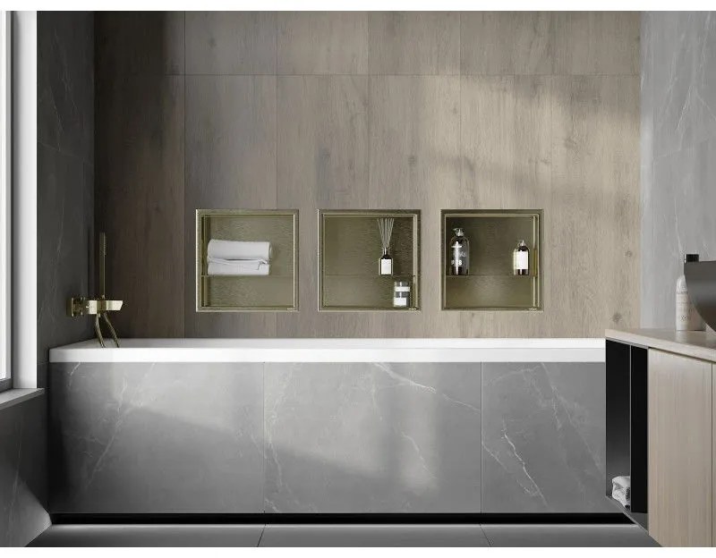 Mexen X-Wall-R, polička na zapuštění na obklad s límcem 30 x 30 cm, zlatá lesklá, 1950303010S