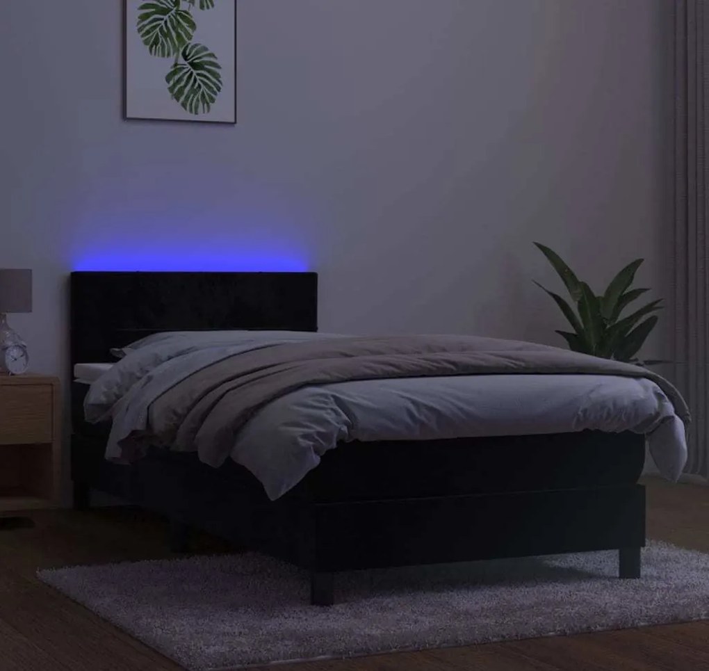 vidaXL Box spring postel s matrací a LED 90x190 cm samet [3134377] Barva: Tmavě zelená