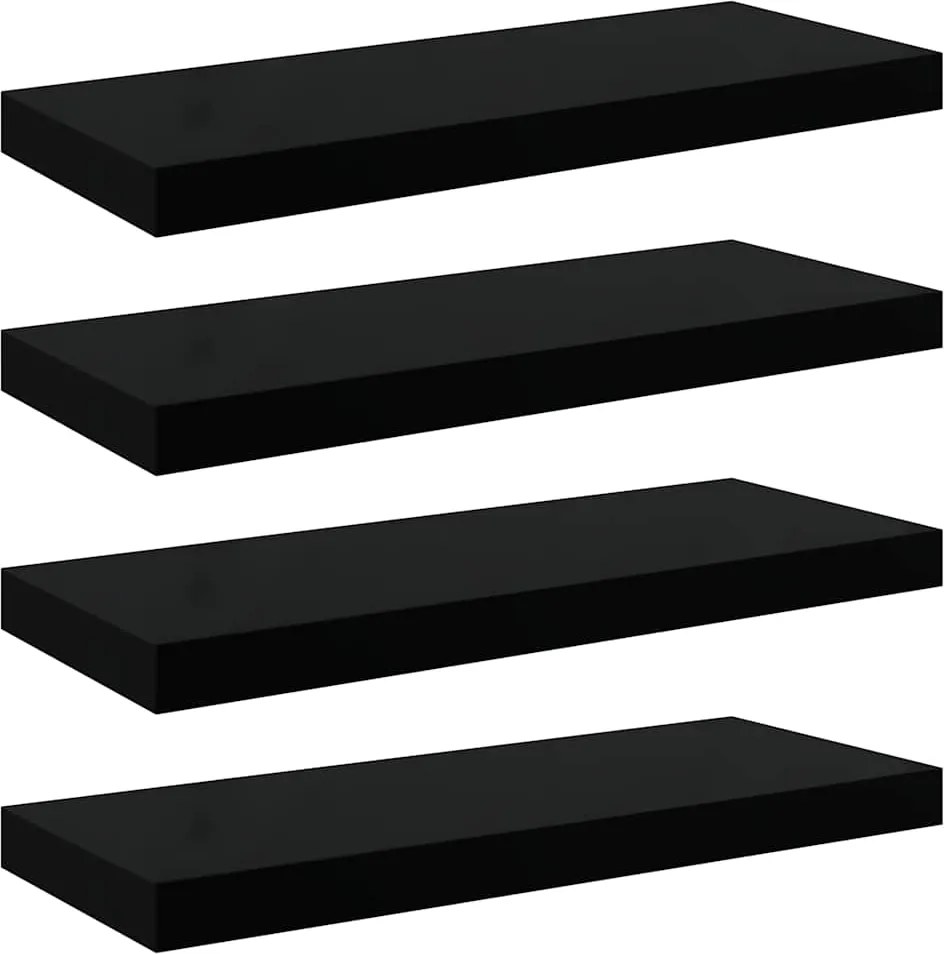 Plovoucí nástěnné police 4 ks lesklé černé 60x23,5x3,8 cm MDF 323771