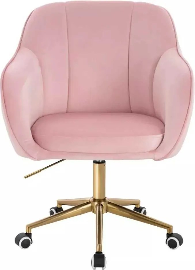 LuxuryForm DESIGN Otočná židle AVOLA VELUR na zlaté podstavě s kolečky - světle růžová