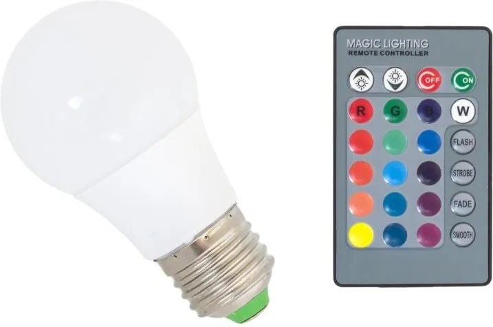 LED21 RGB LED žárovka 3W E27 150lm s ovladačem