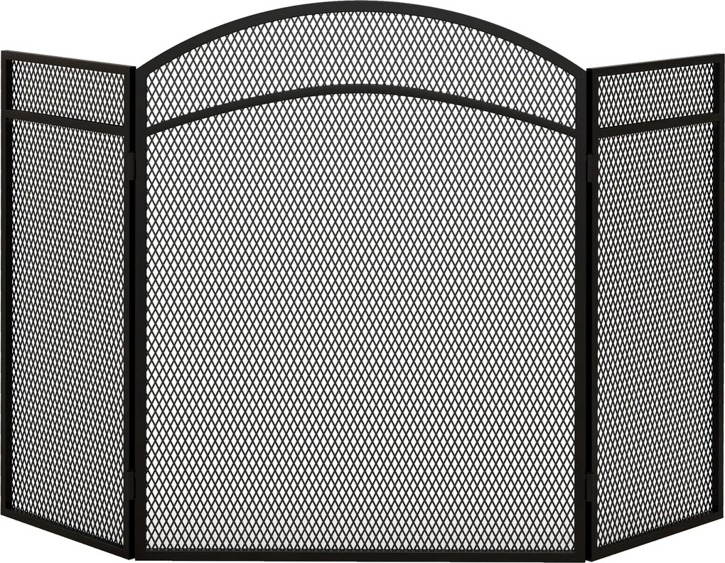 HOMCOM Ochranná Clona na Krb, Skládací Ochrana proti Iskření se 3 Panely, Bezpečnostní Clona na Krb pro Obývací Pokoj, Kovová, 96 x 60 cm, Černá | Aos
