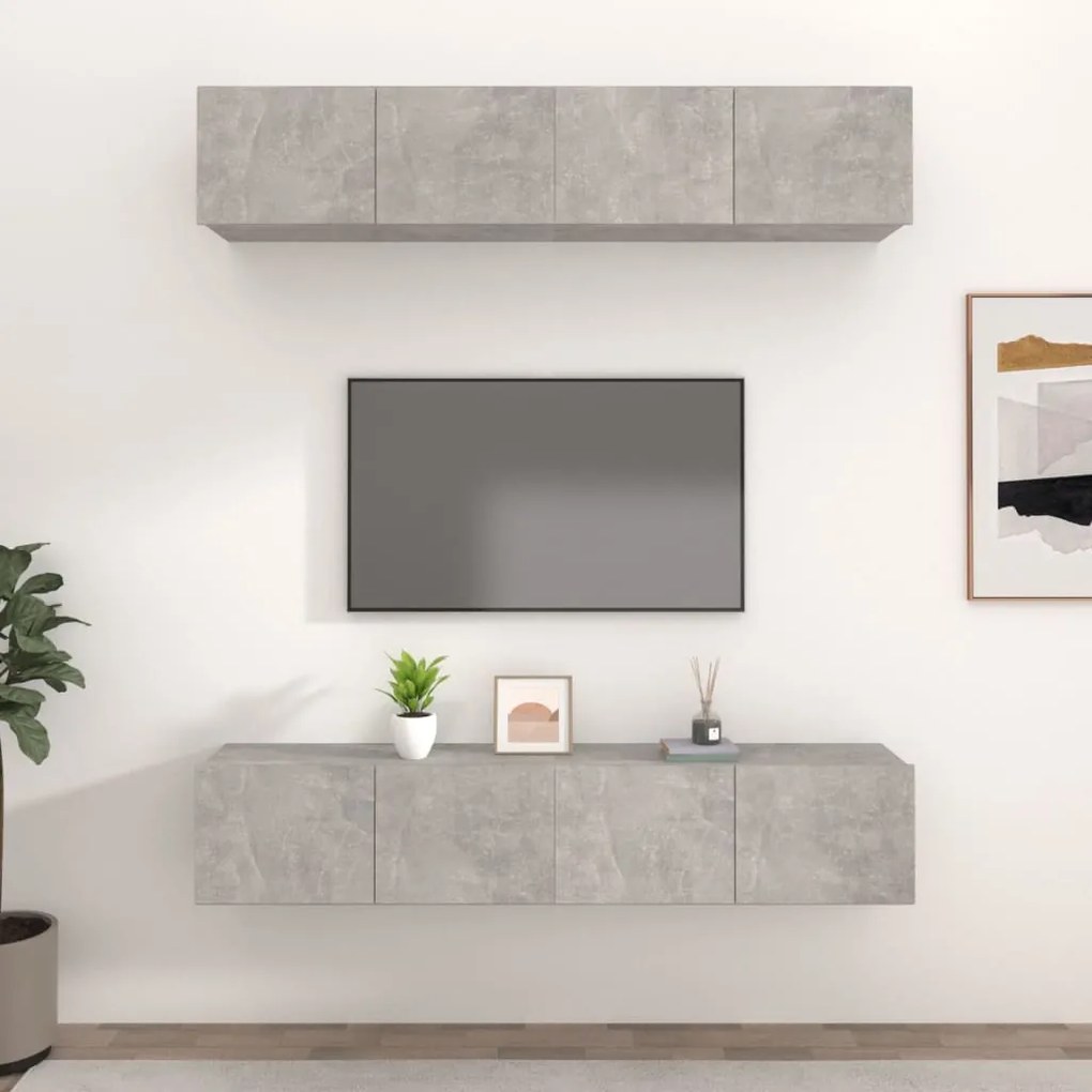 TV skříňky 4 ks betonově šedé 80 x 30 x 30 cm kompozitní dřevo 3114185