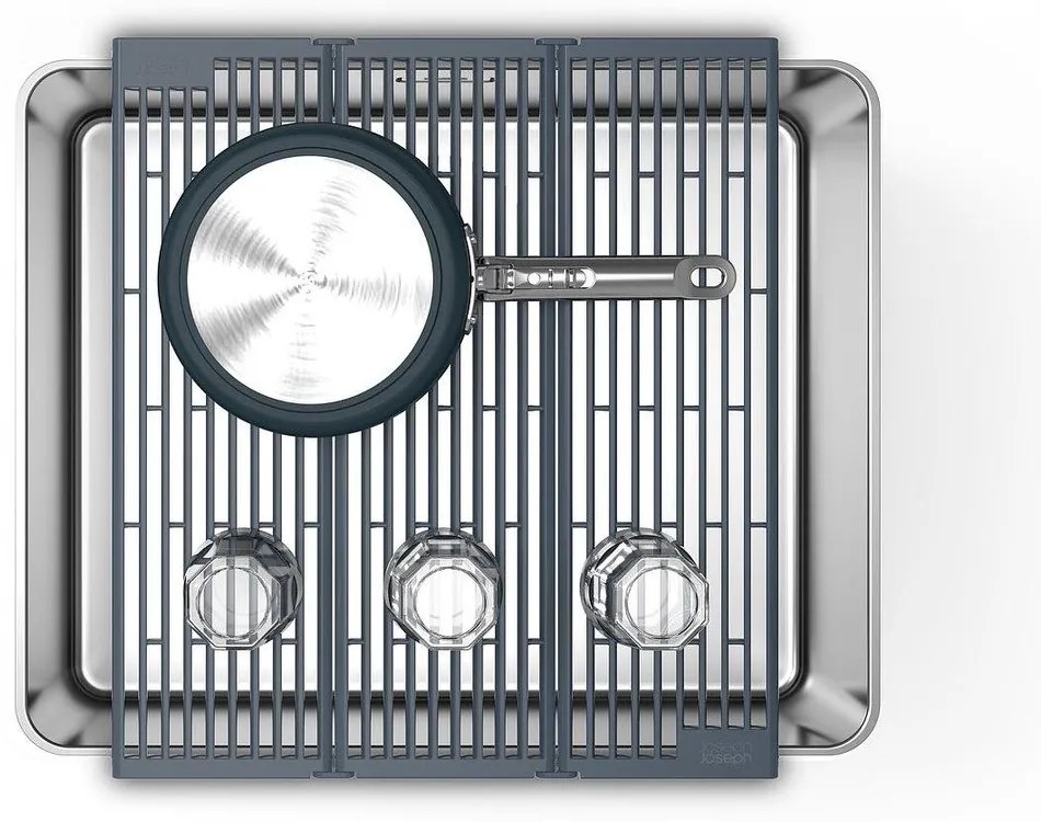 Šedá nastavitelná plastová odkapávací mřížka na dřez 43x13 cm Platform – Joseph Joseph