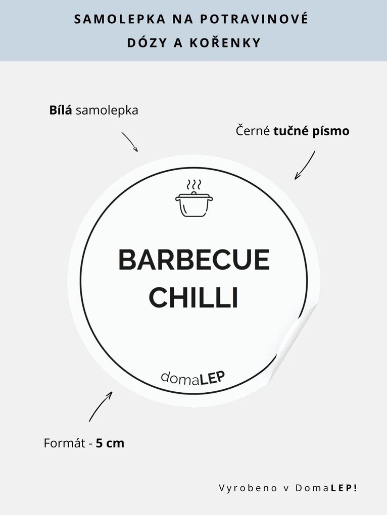 Samolepka na kořenky BARBECUE CHILLI bílá 5 cm tučné písmo