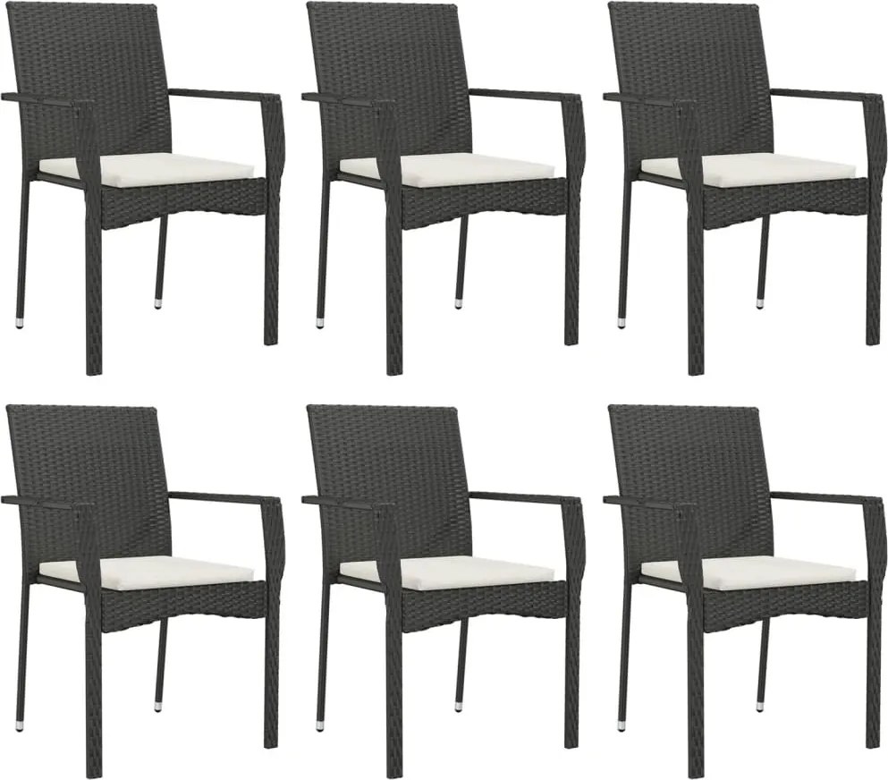 7dílný zahradní jídelní set s poduškami černý polyratan 3184990
