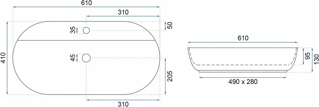 Rea Aura umyvadlo, 61 x 41 cm, bílá, REA-U7900