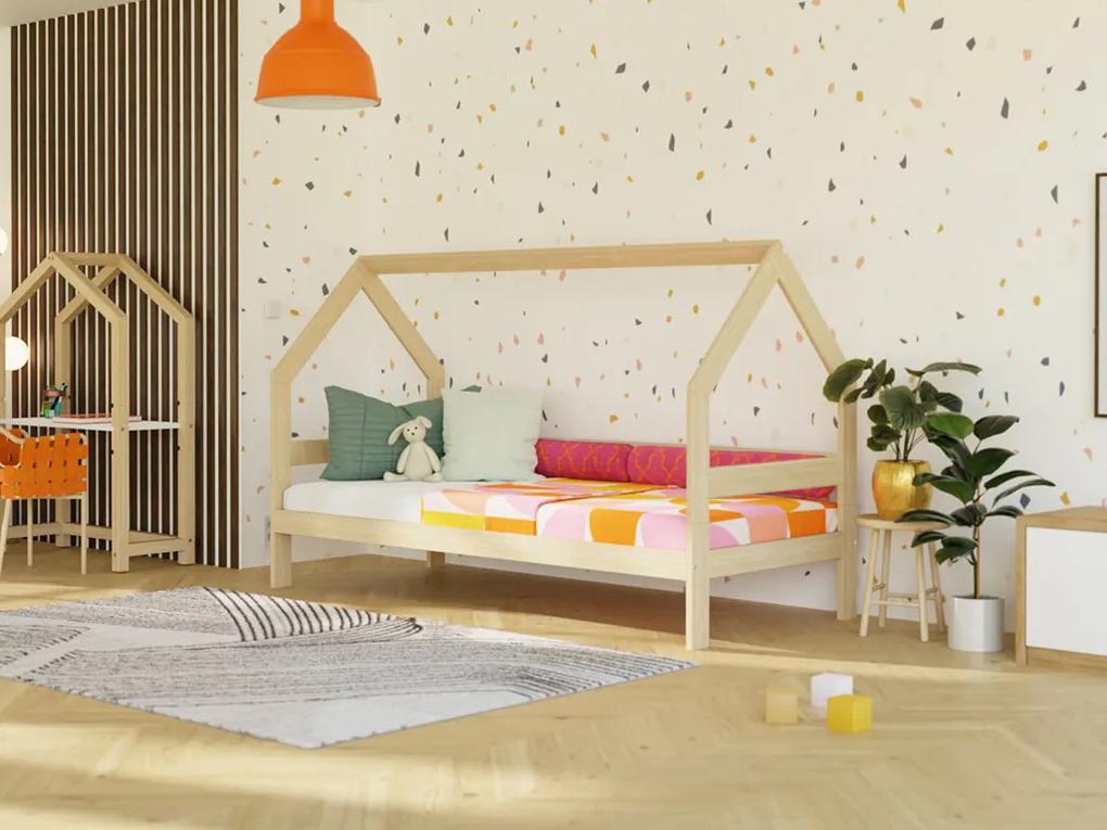 Benlemi Dětská dřevěná postel domeček SAFE 3v1 se zábranou Zvolte barvu: Béžová, Zvolte rozměr: 90x200 cm, Zvolte zábranu: Se dvěma zábranami