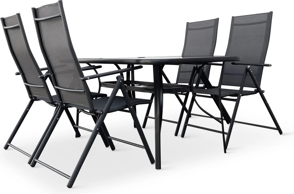 Noela Zahradní jídelní set Klaudie černý + 4x kovová židle Pia