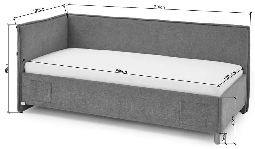 Šedá čalouněná rohová dětská postel s úložným prostorem s roštem 120x200 cm Fun - II. jakost – Meise Möbel