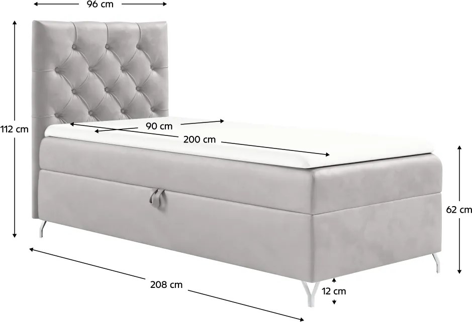 Boxspringová postel, 90x200, světle šedá látka Velvet, levá, GULIETTE + dárek