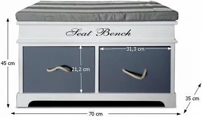 Dřevěná lavice s polštářem SEAT BENCH 2 NEW, šedá, bílá