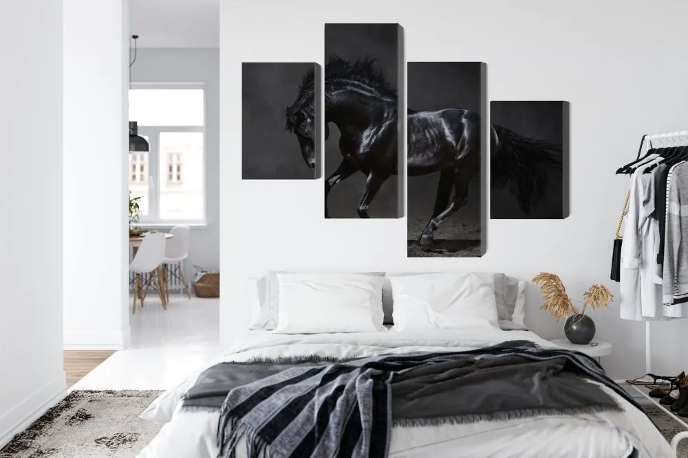 Vícedílný obraz Černý Kůň Ve Cvalu Nedostatek Nedostatek Plátno Canvas 80x50