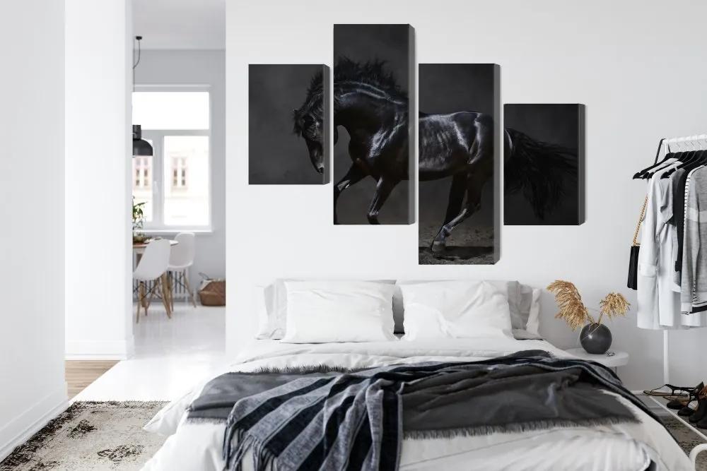 Vícedílný obraz Černý Kůň Ve Cvalu Nedostatek Nedostatek Přírodní plátno 120x75