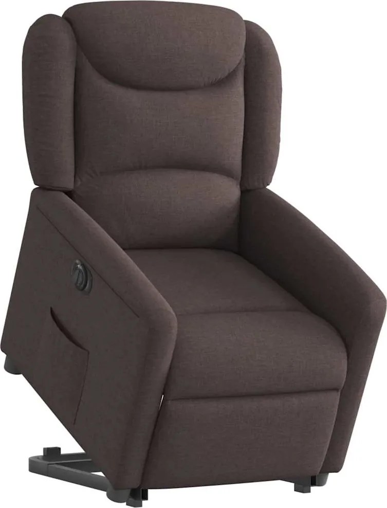Elektrické zvedací polohovací křeslo tmavě hnědé textil 3303219