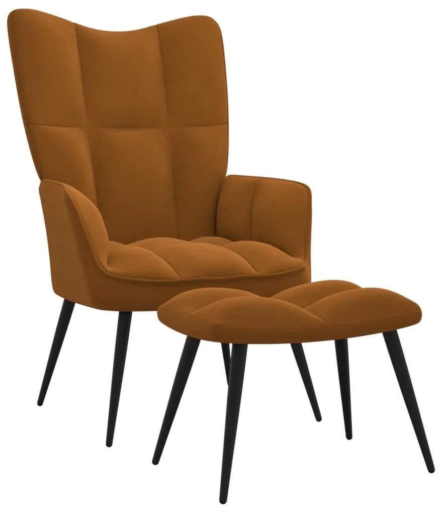 Relaxační křeslo Molde se stoličkou - samet | hnědé