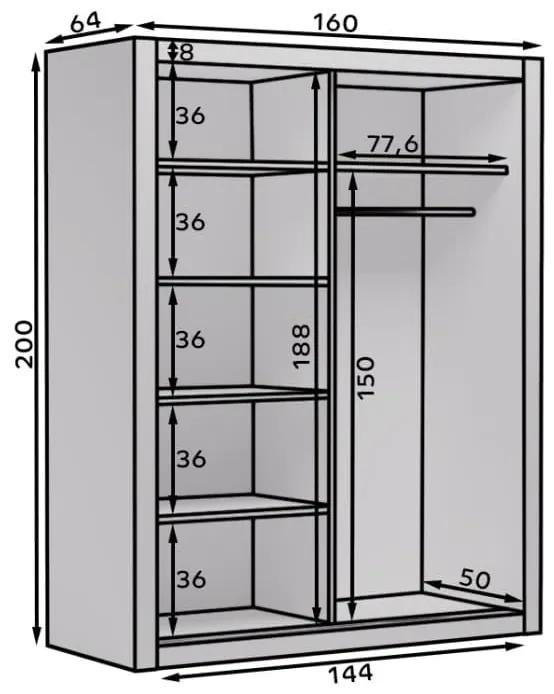 Šatní skříň s posuvnými dveřmi Morell - 160 cm Barva: Bílá