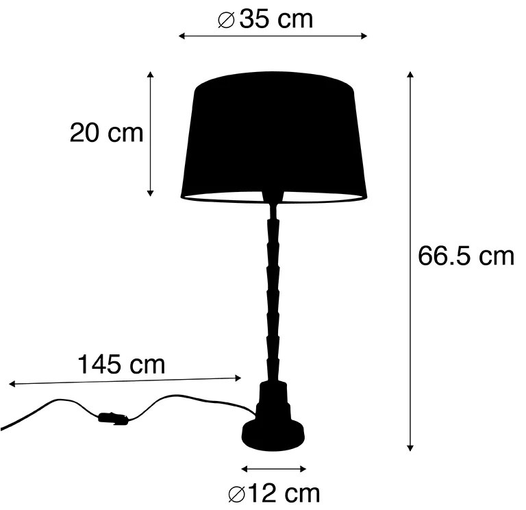 Stolní lampa v art deco stylu bronzová s černým bavlněným stínítkem 35 cm - Pisos