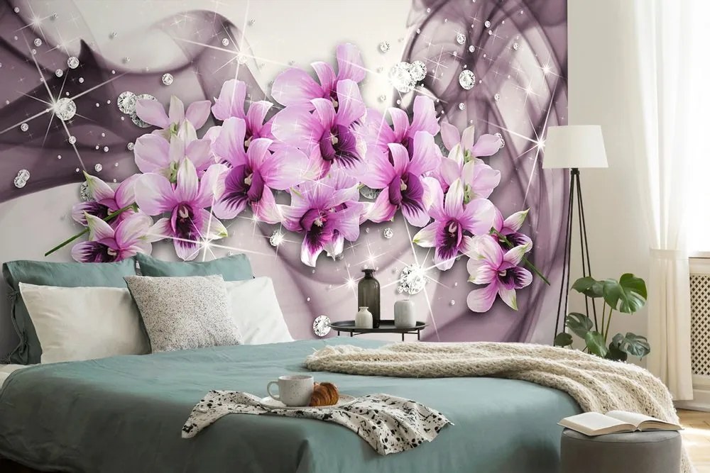 Tapeta krásné fialové květiny na abstraktním pozadí - 375x250 cm