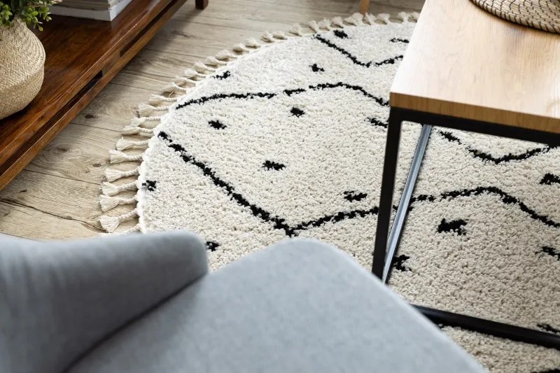 Dywany Łuszczów, Kusový koberec Berber Tetuan B751 cream kruh, 160x160 (průměr) kruh, bílá, ložnice