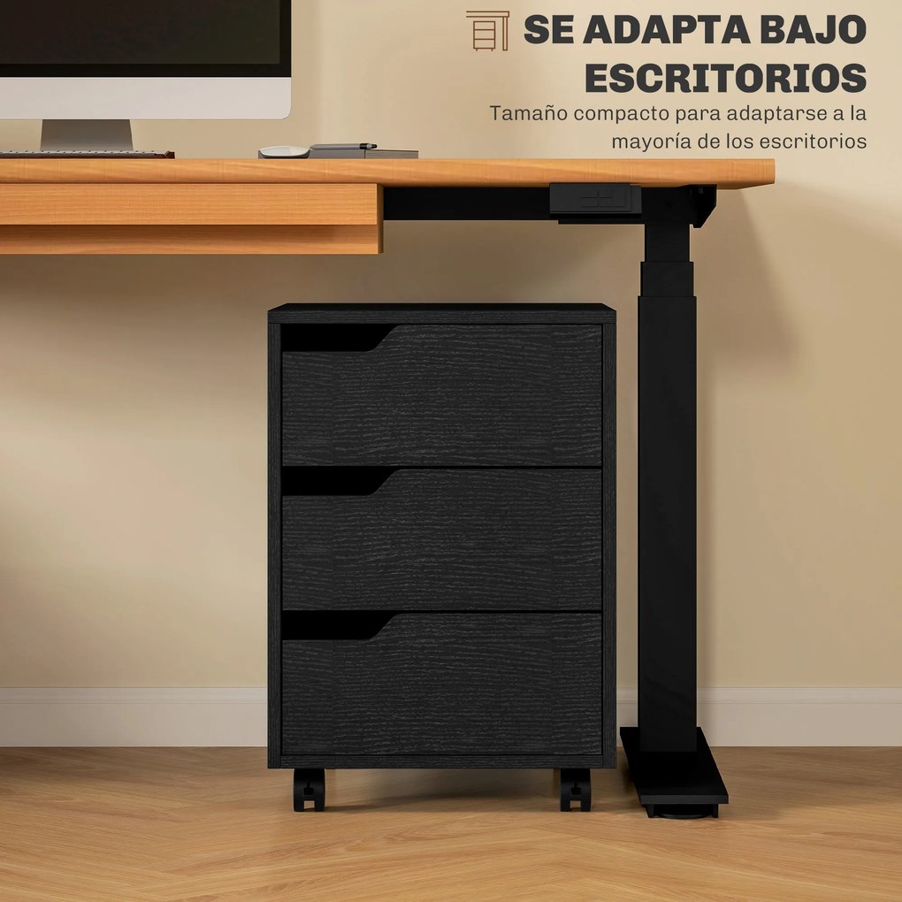 HOMCOM Kancelářská zásuvková jednotka na kolečkách, skříňka na dokumenty se 3 zásuvkami, organizér na stůl 40x50x57,5 cm, černá