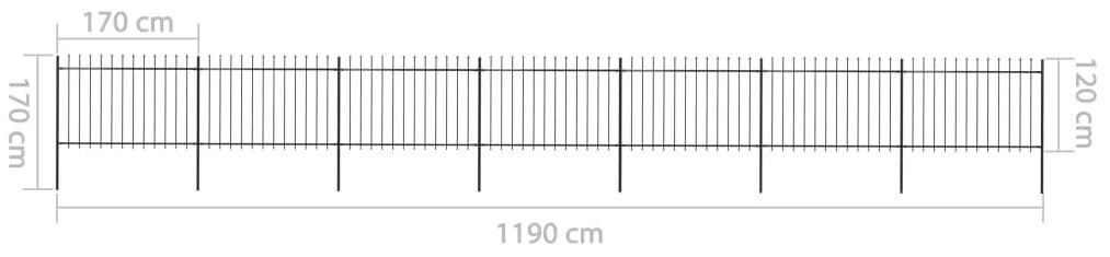 vidaXL Marketos Zahradní plot s kopím nahoře ocelový 1248 x 120 cm černý