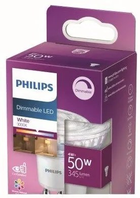 Philips 8718699775810 led žárovka 1x4w | gu10 | 345lm | 3000k - bílá, bodová, stmívatelná, eyecomfort