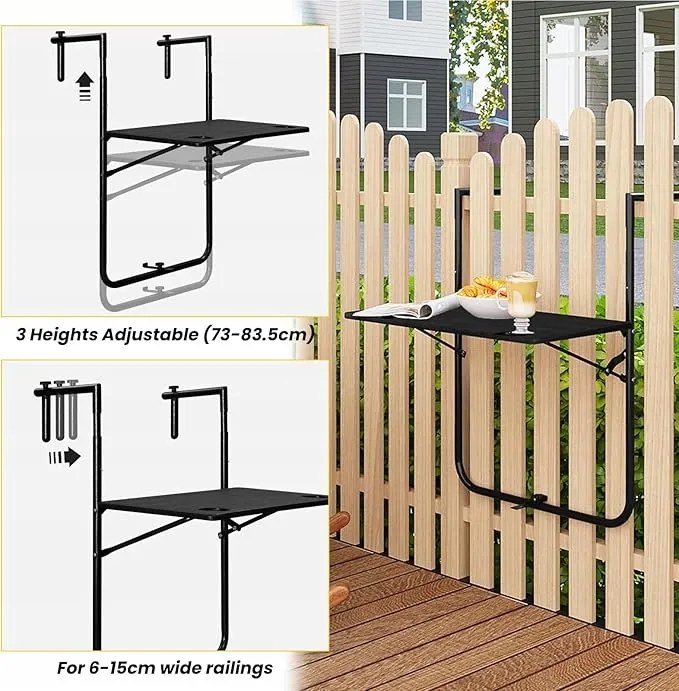 Skládací závěsný stolek, malý pomocný stolek na balkon