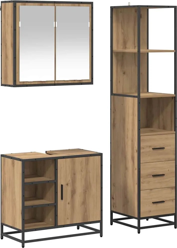 Sada koupelnového nábytku 3 ks Artisanový dub 65 x 33 x 60 cm 3402406