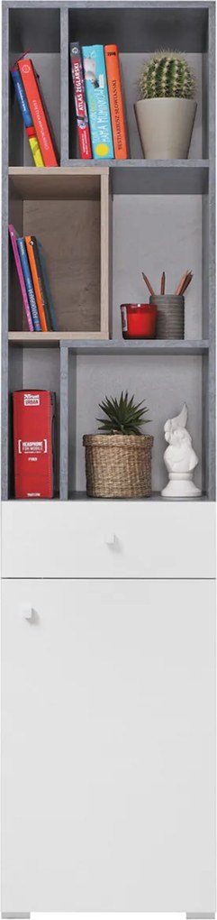 Regál SIGMA SI 8 L/P s policemi a zásuvkou | 45 cm | UNI provedení | beton/bílá/dub