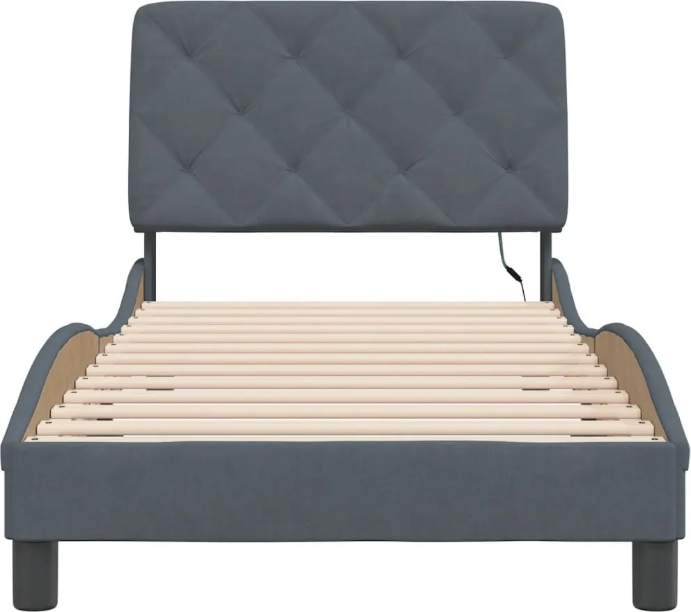 Rám postele s LED bez matrace tmavě šedý 90 x 190 cm samet 3213826