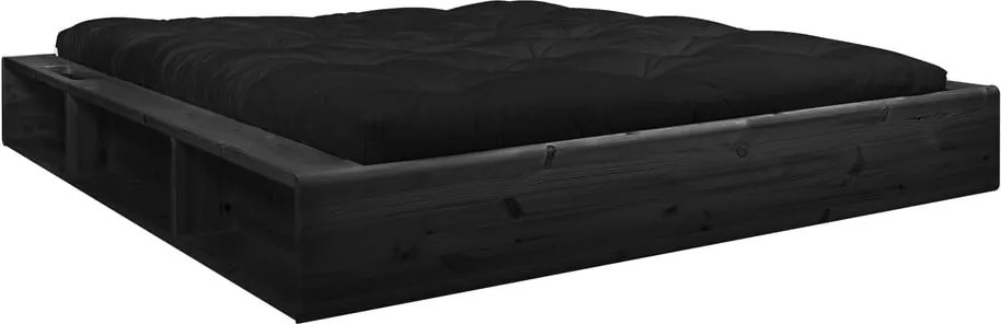 Černá dvoulůžková postel z masivního dřeva s černým futonem Comfort Karup Design, 160 x 200 cm