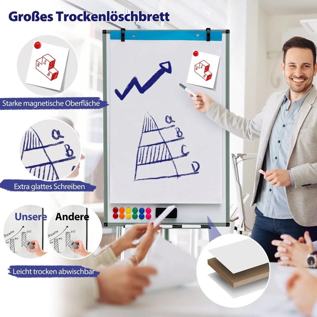 Costway Stojan na flipchart na kolečkách s magnety a fixy, výškově nastavitelná