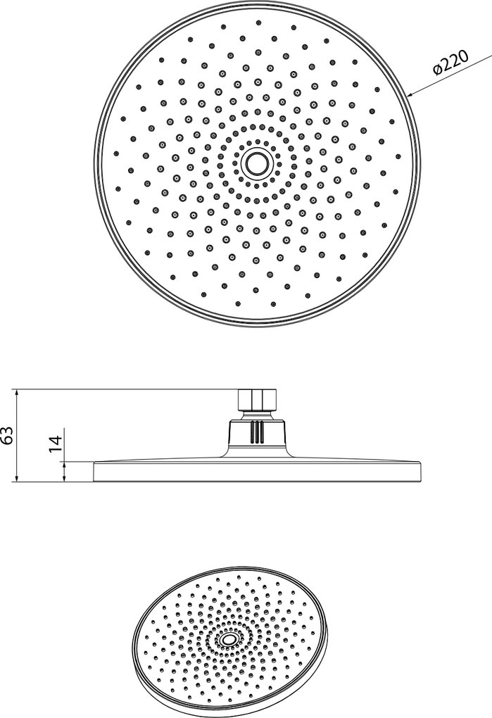 Sapho hlavová sprcha 220 mm plast černá mat SK852B