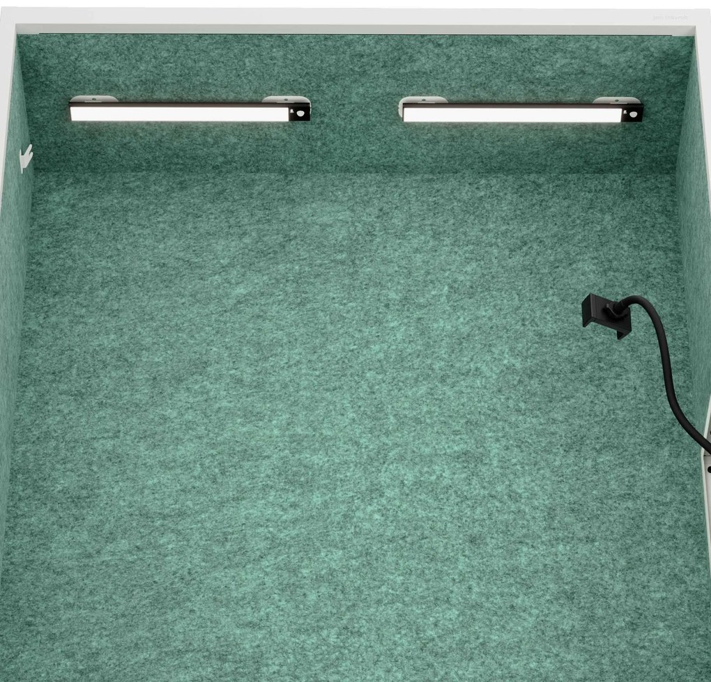 Kancelářská akustická kabina se sedátkem a USB-C portem, korpus bílý / sedák zelený, 1150 mm: SALLY MentalBox