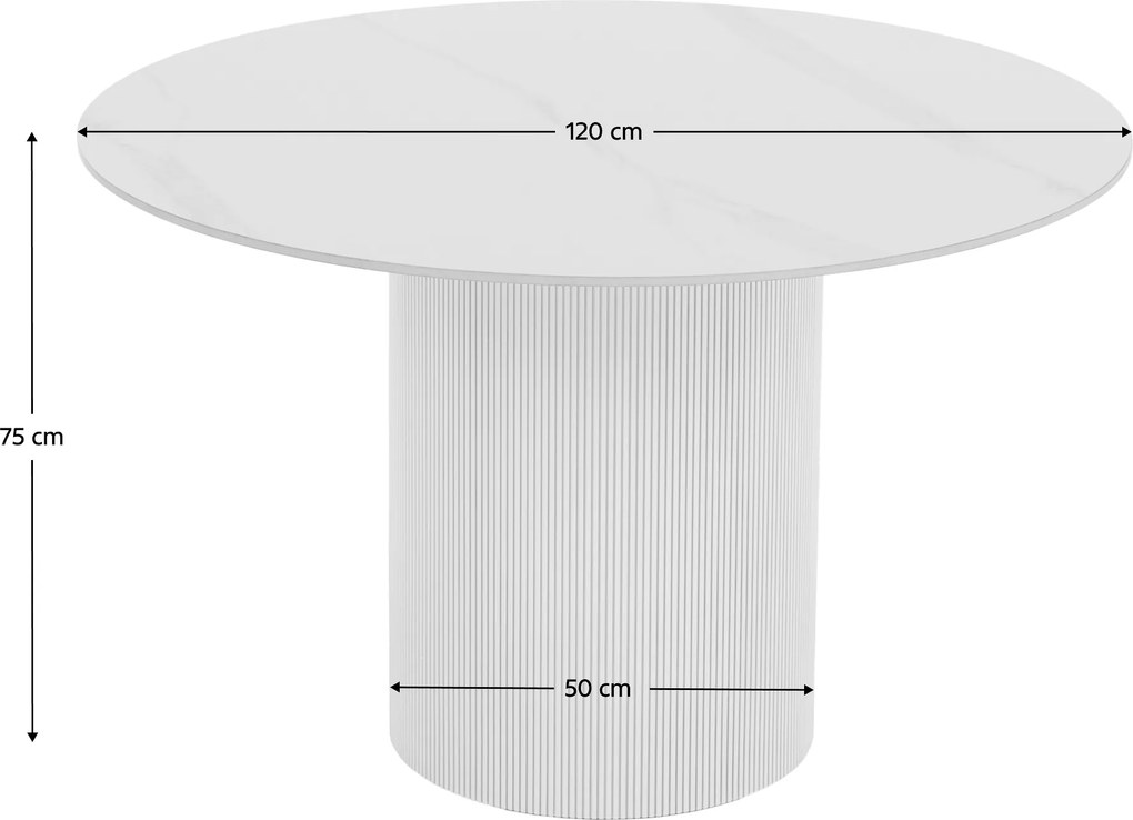 Jídelní stůl, bílý mramor/MDF, průměr 120 cm, MAHIR TYP 1