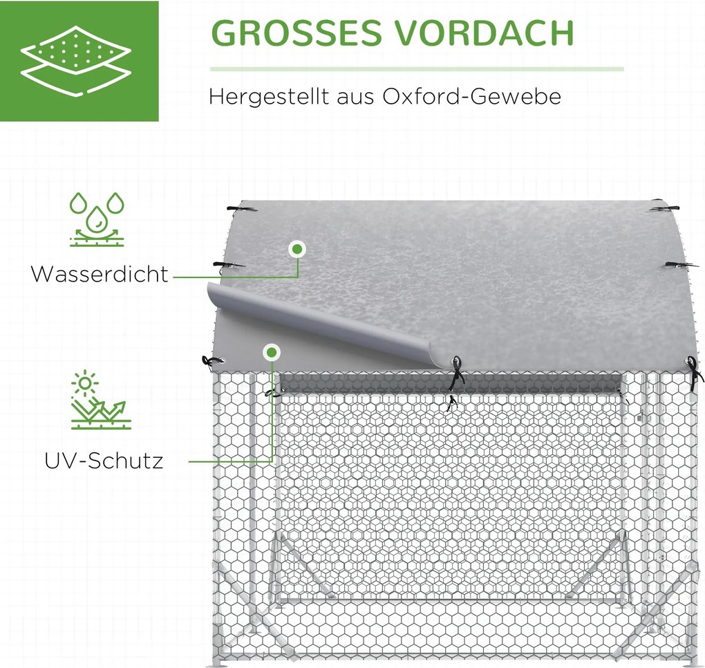 PawHut kurník pro volný chov kuřat z oceli, 280 x 190 x 197 cm, klec pro kuřata s krytem odolným proti UV záření, dvířka, výběh pro 4-6 kuřat, malá z…