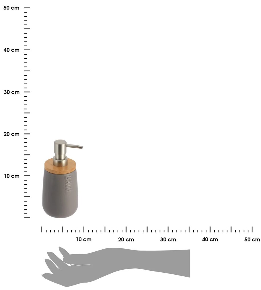 Dávkovač mýdla Attolico, šedá/s dřevěnými prvky as prvky v barvě nerez, 410 ml