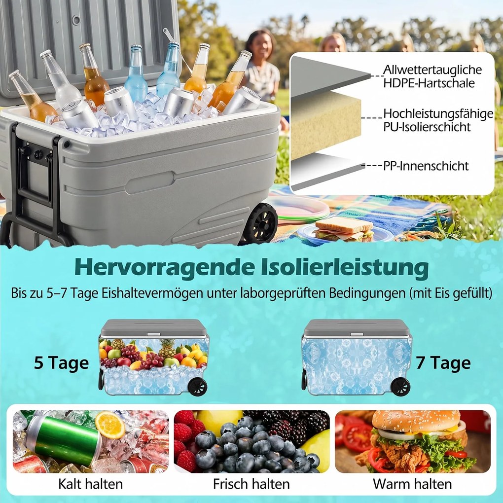 Costway Přenosný chladicí box na kolečkách Izolovaný box odolný vůči