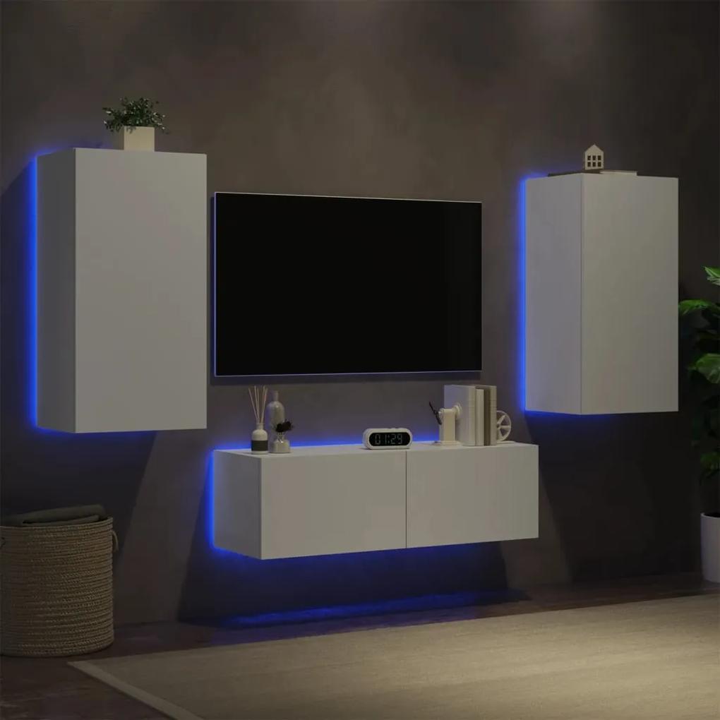3dílná obývací stěna s LED osvětlením bílá - Default Title