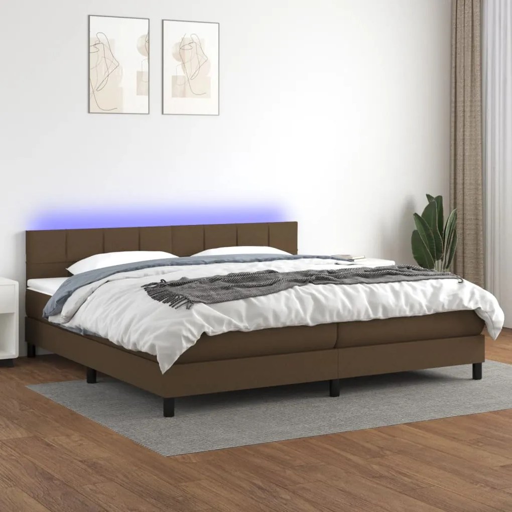 Box spring postel s matrací a LED tmavě hnědá 200x200 cm textil