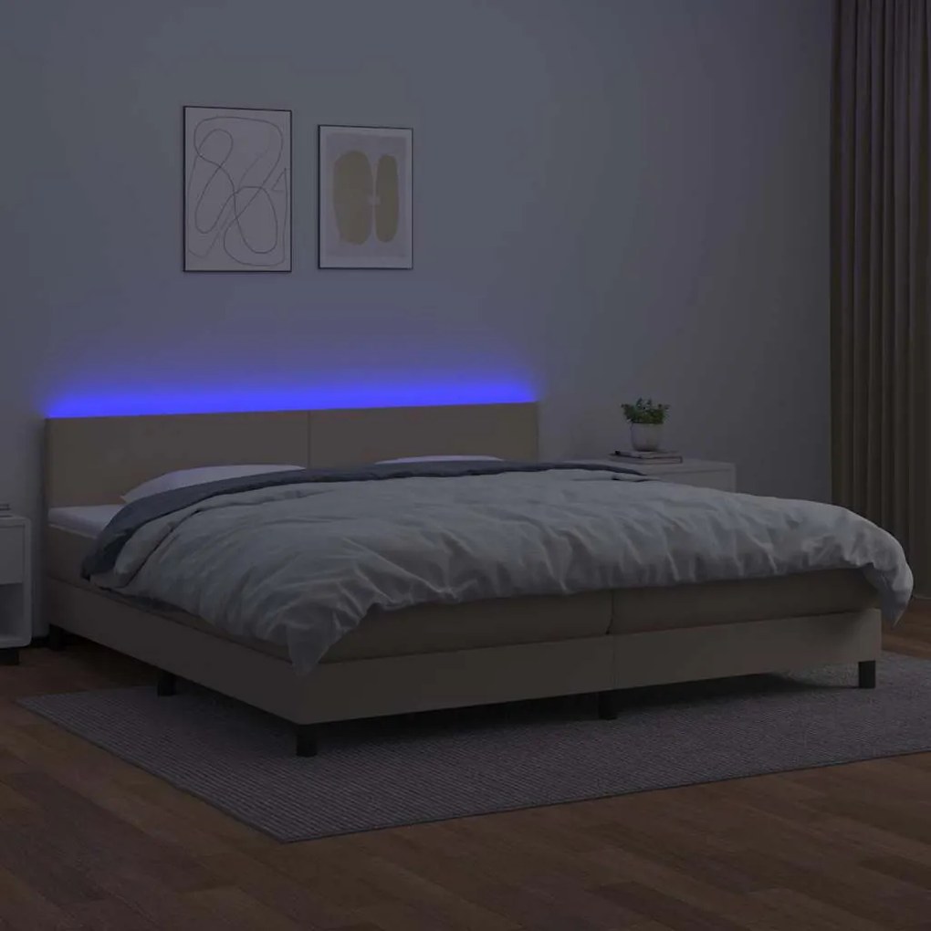 Box spring postel matrace a LED cappuccino 200x200cm umělá kůže 3134128