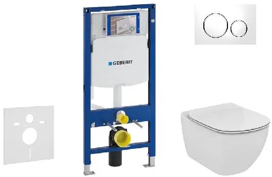 Geberit Duofix - Set předstěnové instalace, klozetu a sedátka Ideal Standard Tesi, tlačítka Sigma20, Aquablade, SoftClose, bílá/lesklý chrom 111.300.00.5 NU4