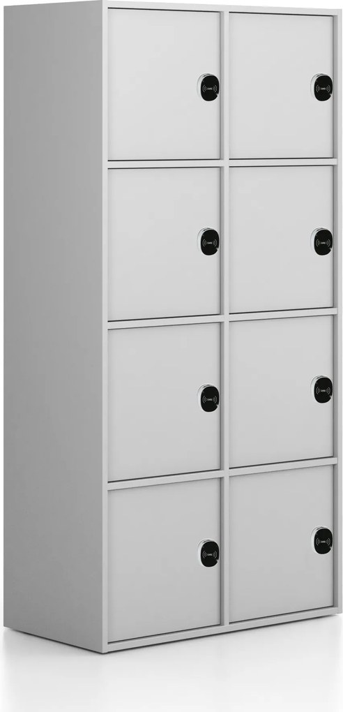 Kancelářská skříň FRAME, 8x dveře, 872 x 450 x 1735 mm, RFID zámek, šedá